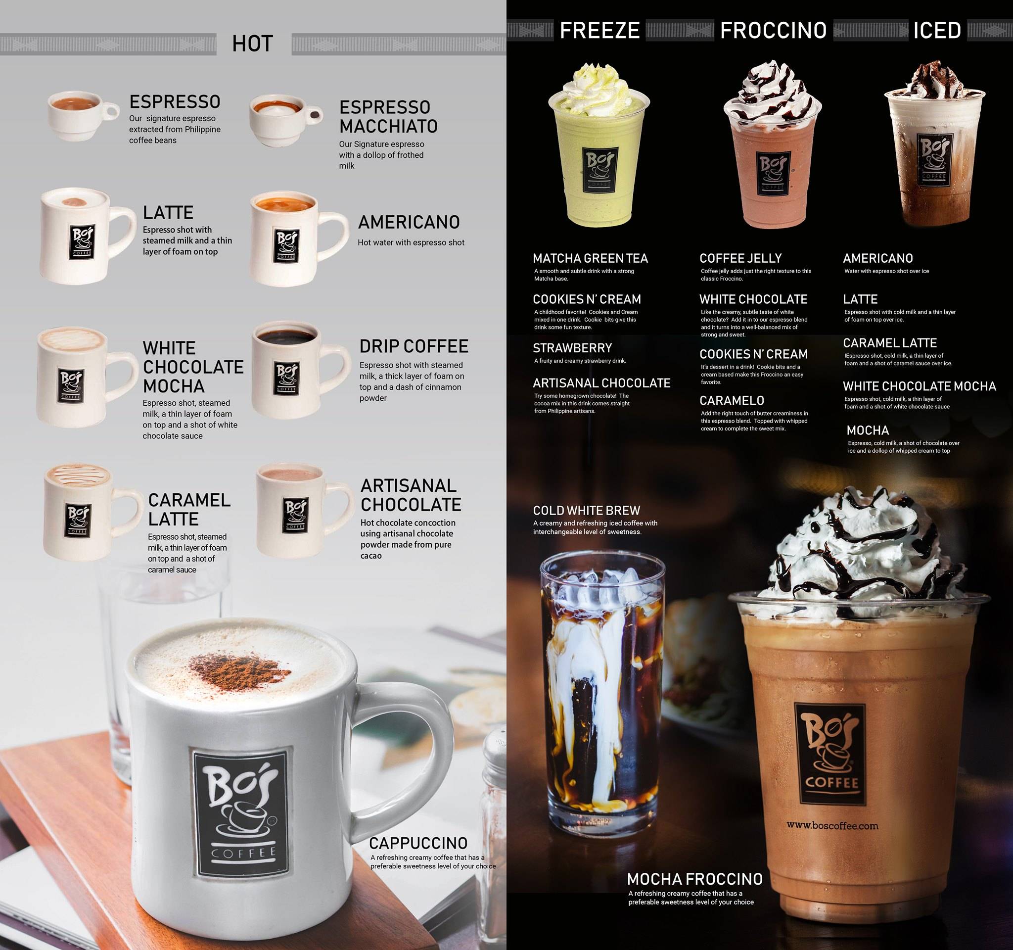 Menu at Bo's Coffee cafe, Pagadian City, Alindahaw Hotel
