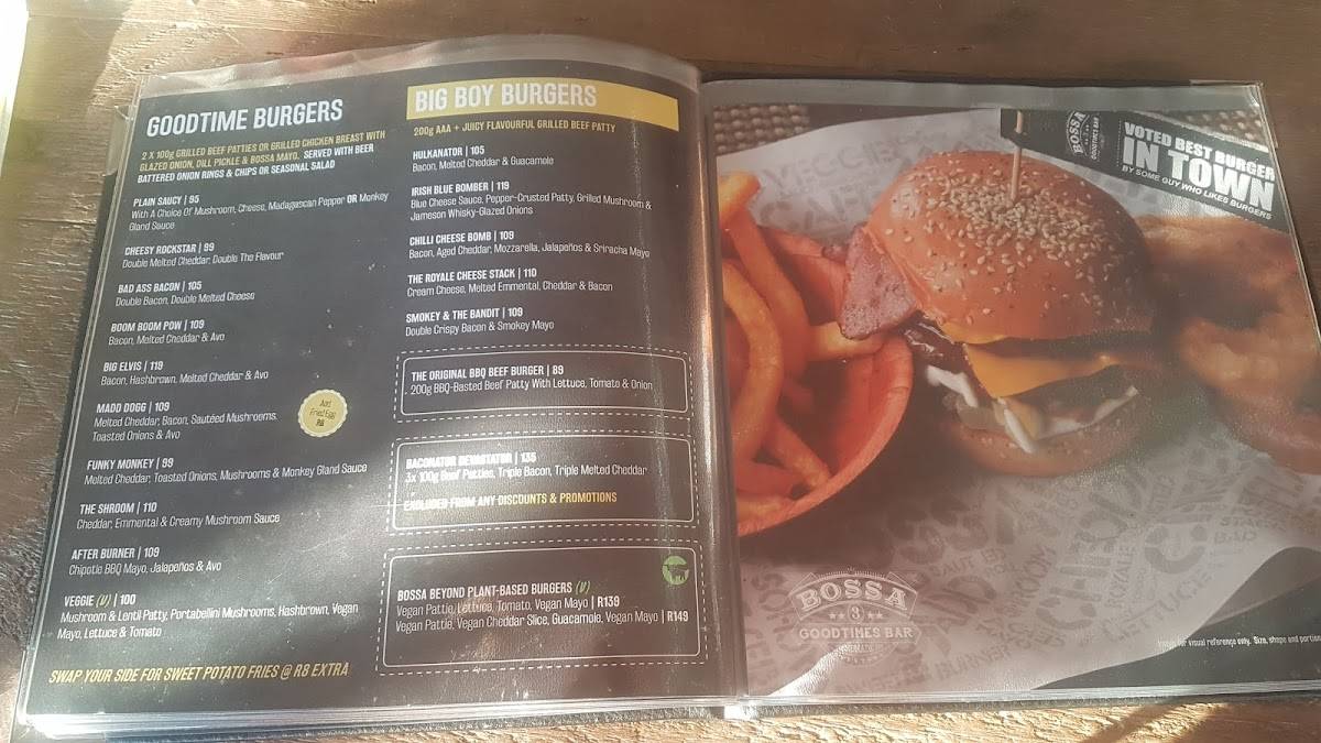 Menu at Bossa Sunningdale pub & bar, Cape Town