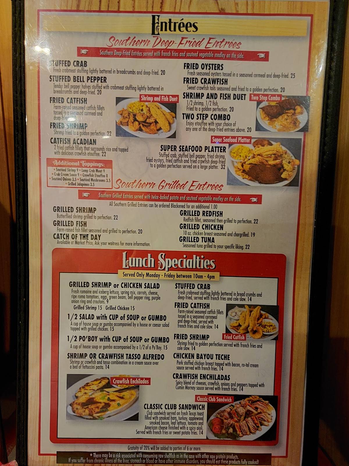 Menu at Boutin's Cajun Seafood Steakhouse & Oyster Bar, Carencro