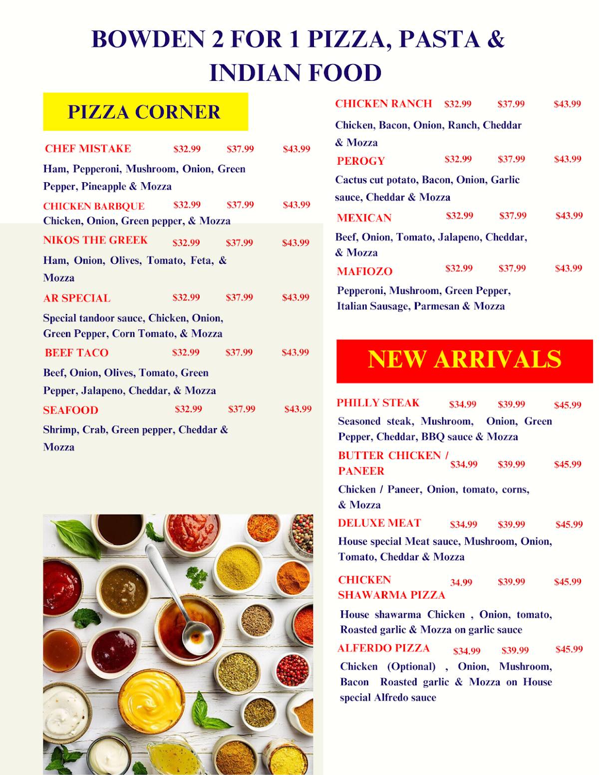 Menu at Bowden 2 For 1 Pizza & Pasta pizzeria, Bowden