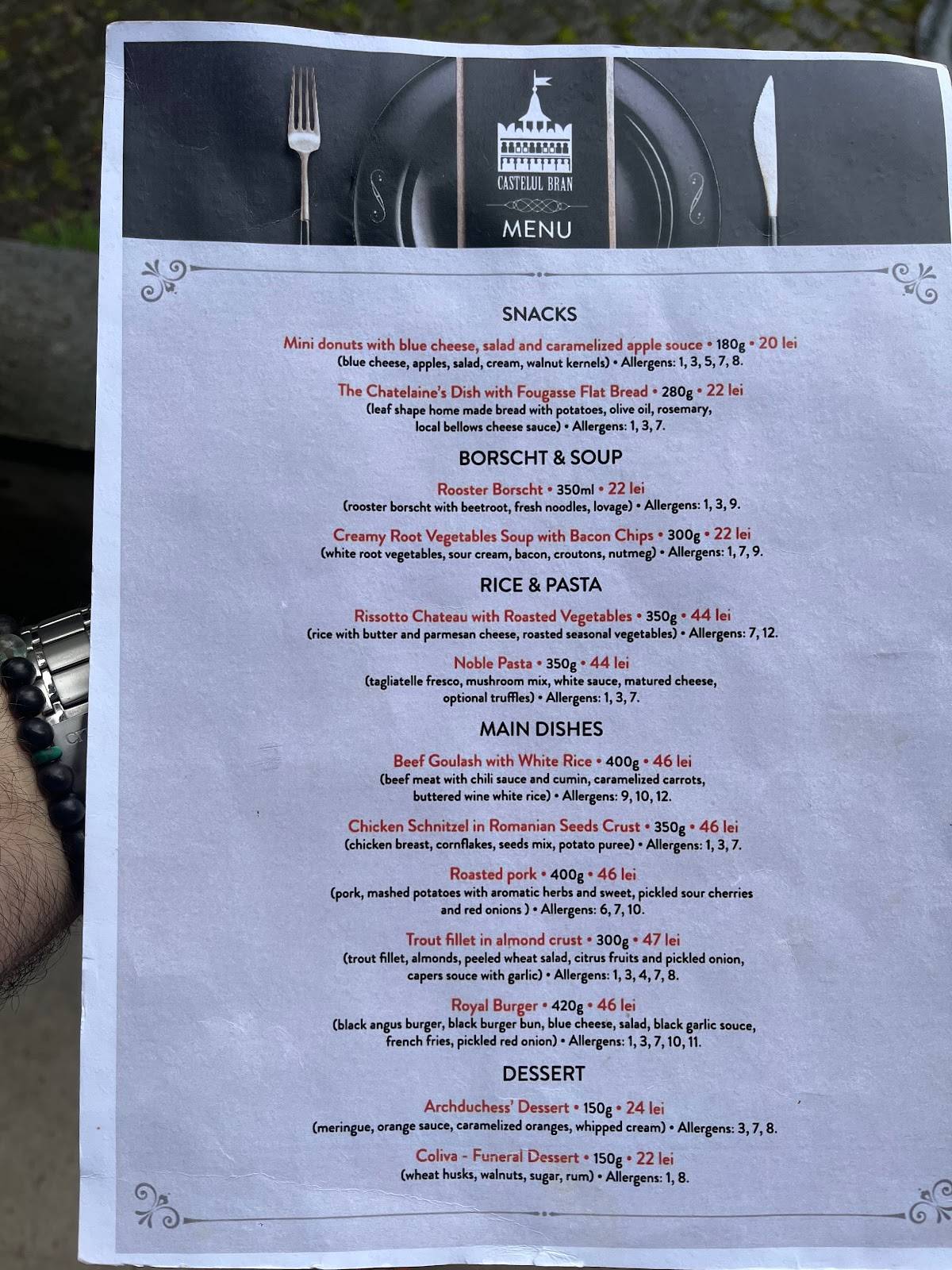 Menu at Bran Castle Restaurant, Bran