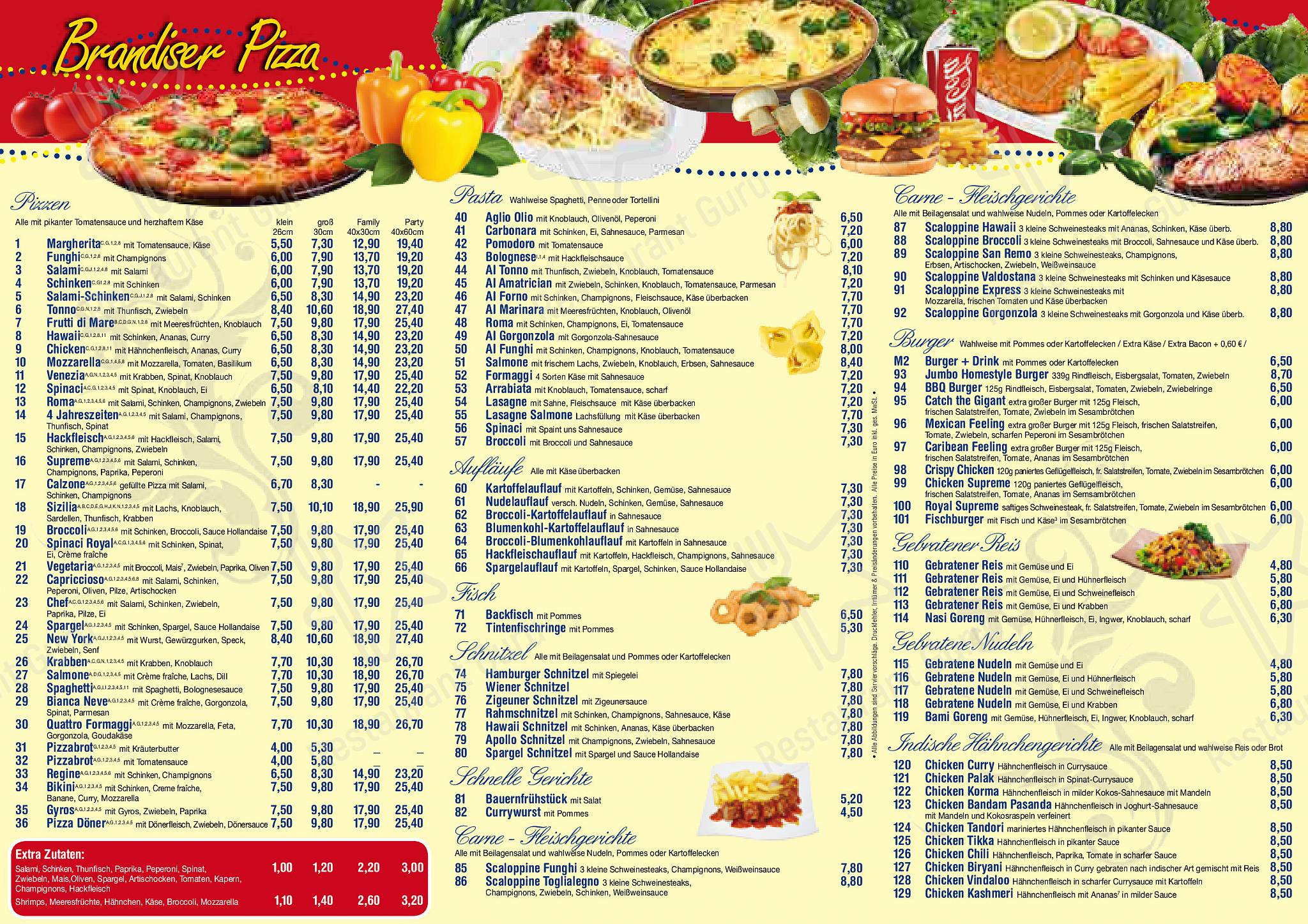 Speisekarte von Brandiser Pizza Brandis, Brandis, Damaschkestraße 18