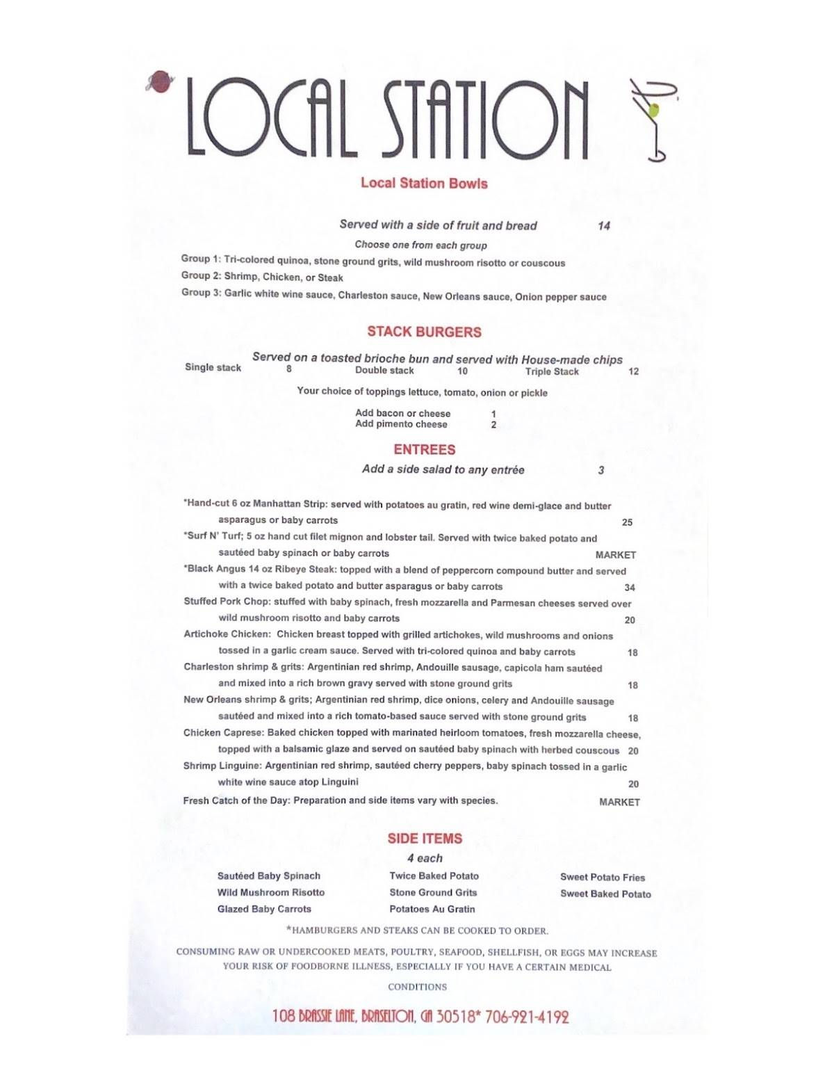Menu at Local Station pub & bar, Braselton