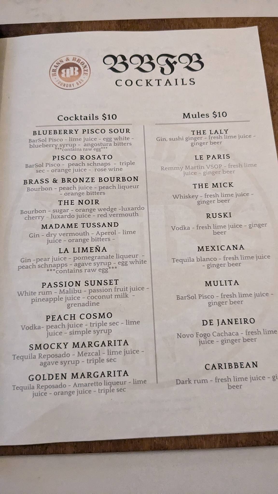 Menu at Brass & Bronze Foundry Bar, Lorain