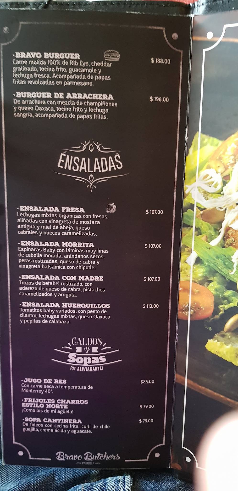 Carta de parrilla Bravo Butchers, Villahermosa