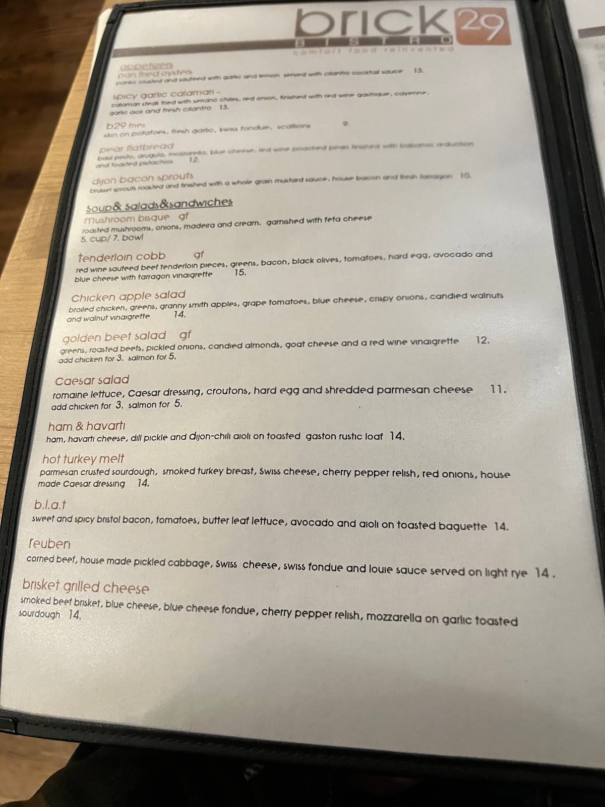 Menu at Brick 29 Bistro pub & bar, Nampa