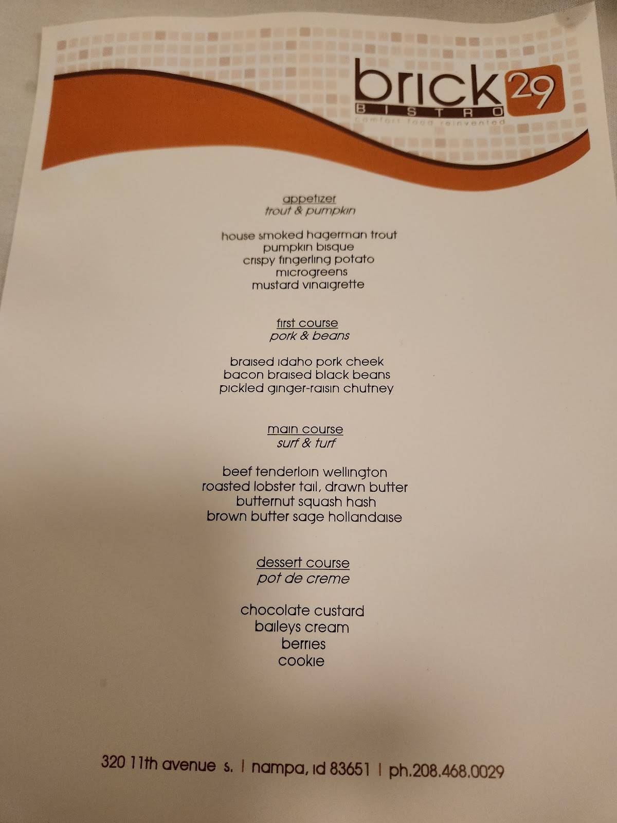 Menu at Brick 29 pub & bar, Nampa, 320 11th Ave S Suite#300