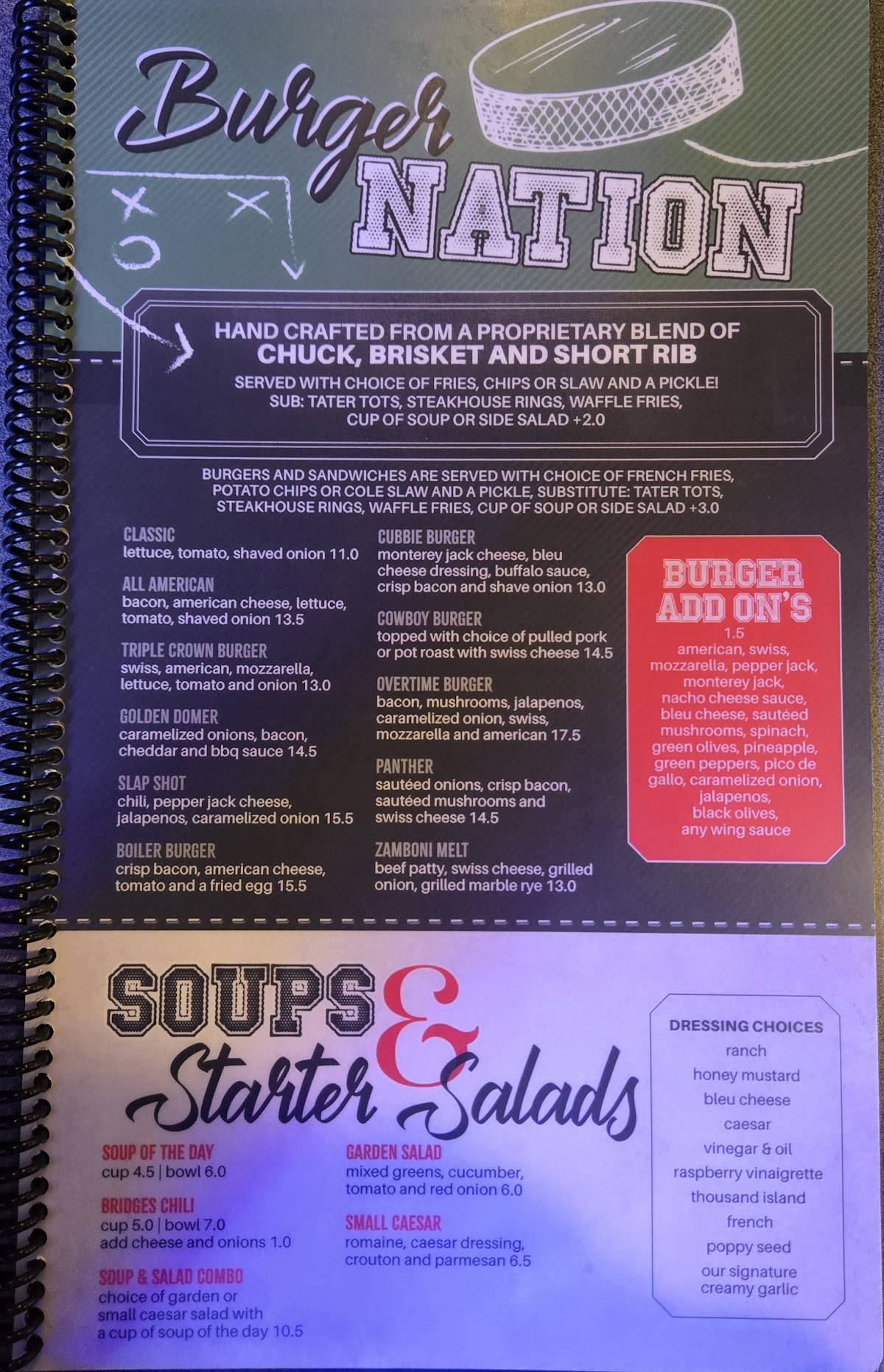 Menu at Bridges Scoreboard Restaurant, Griffith