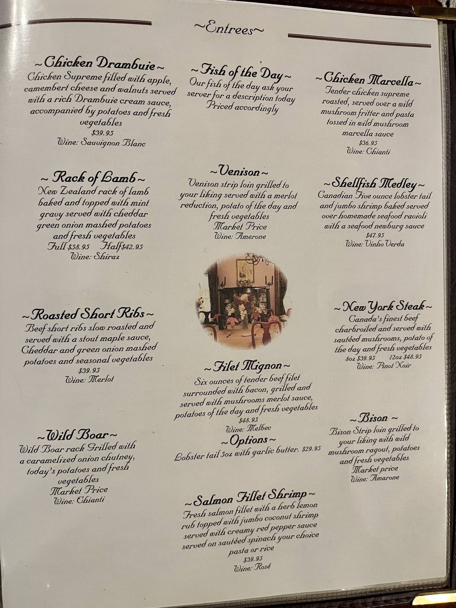 Menu at Brigadoon steakhouse, Oxford Mills