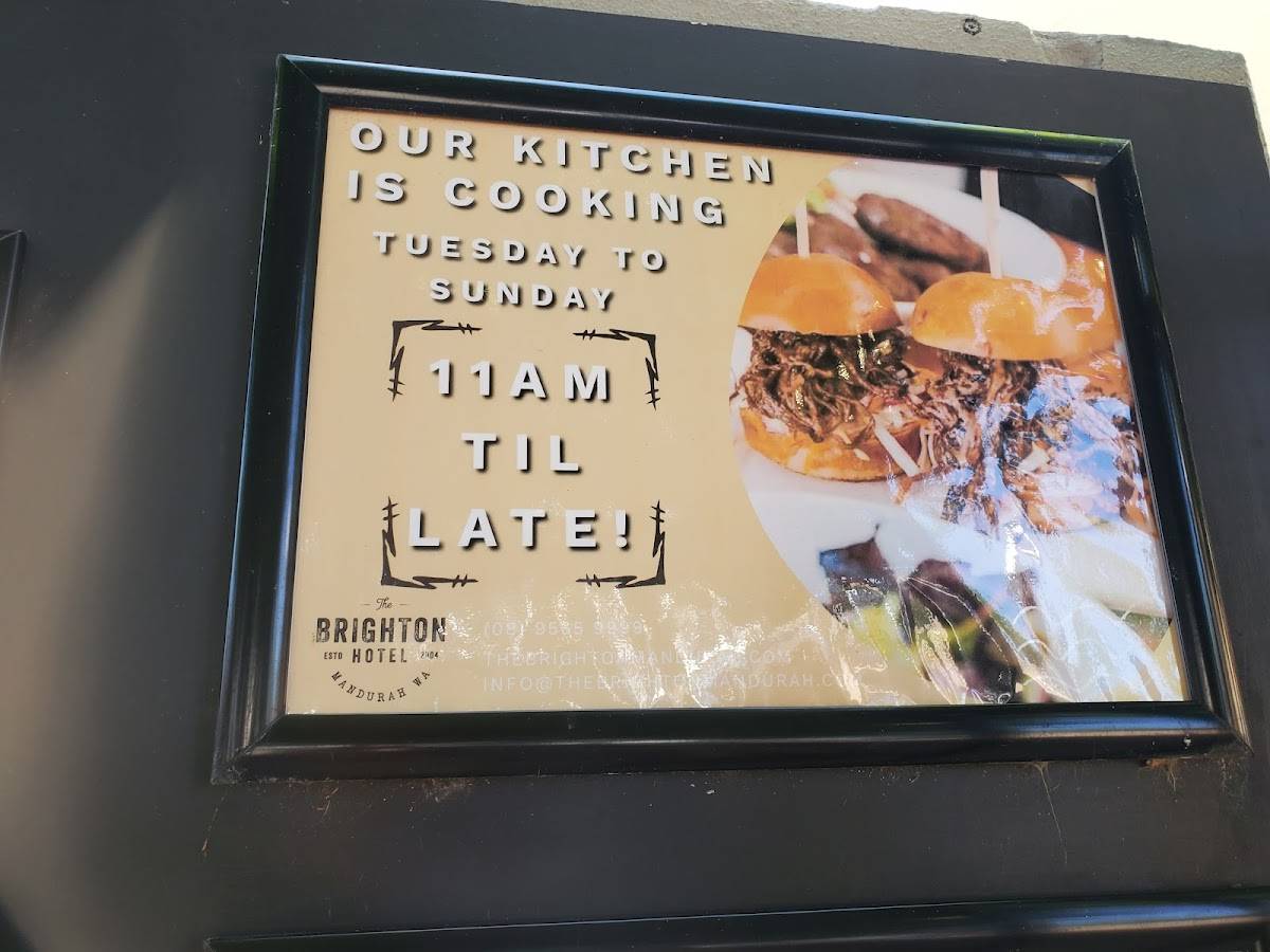 Menu at Brighton Hotel restaurant, Mandurah
