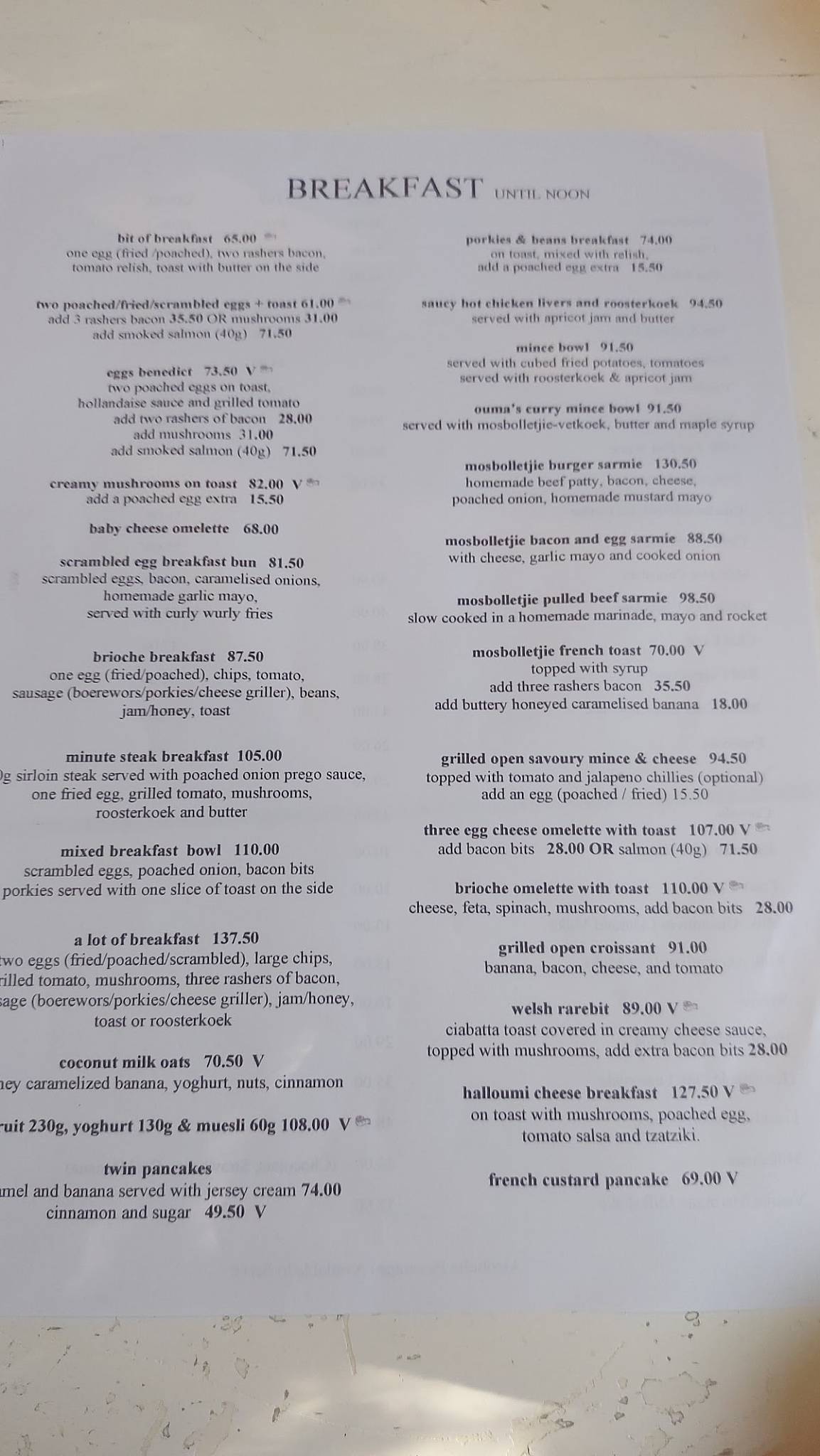 Menu at Brioche Food and Coffee restaurant, Port Elizabeth