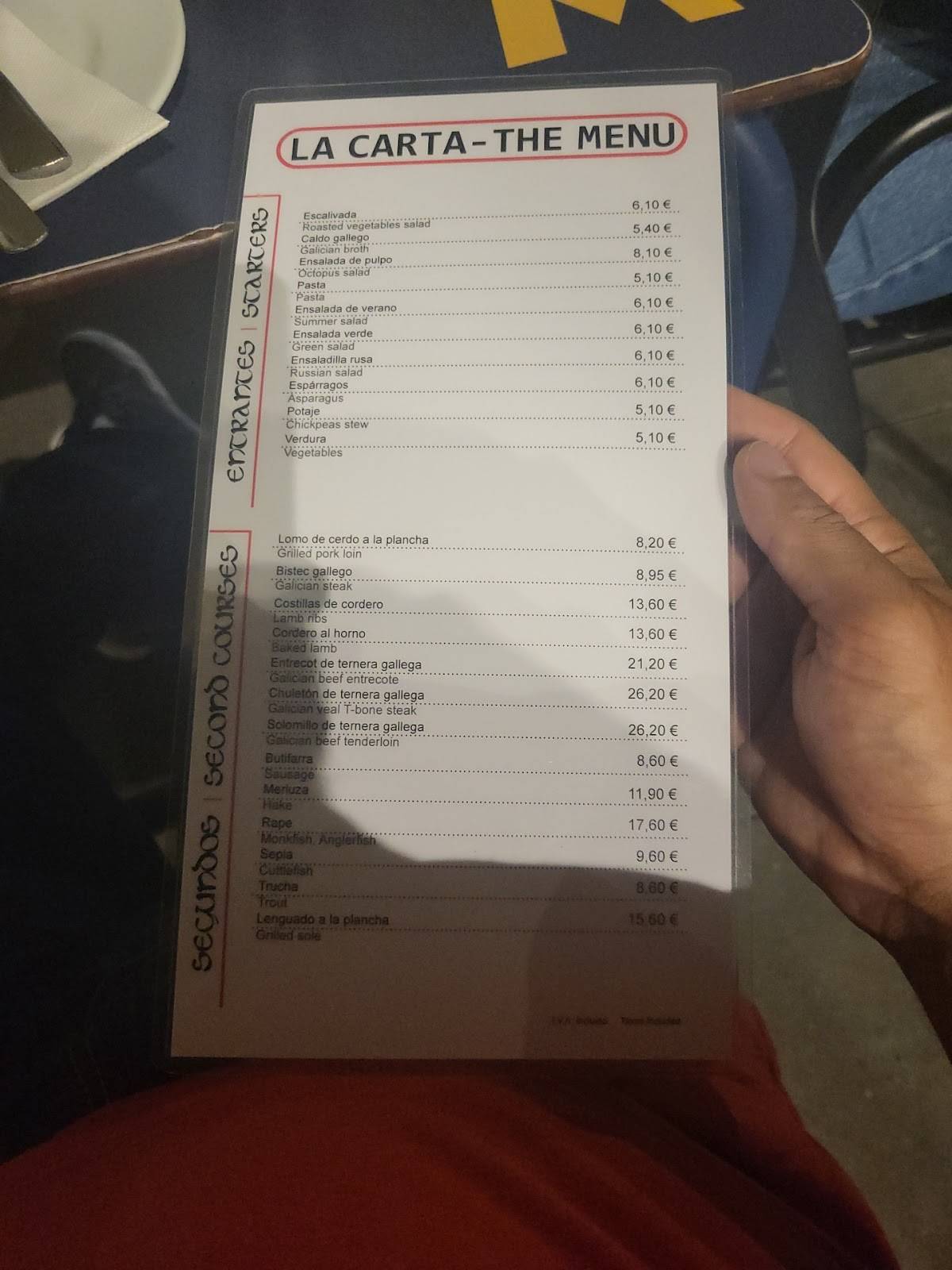 Carta del restaurante Brisas do Sil, Barcelona, Carrer del Jaume Fabra