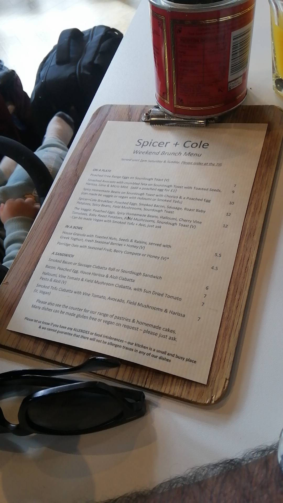 Menu at Spicer+Cole cafe, Bristol