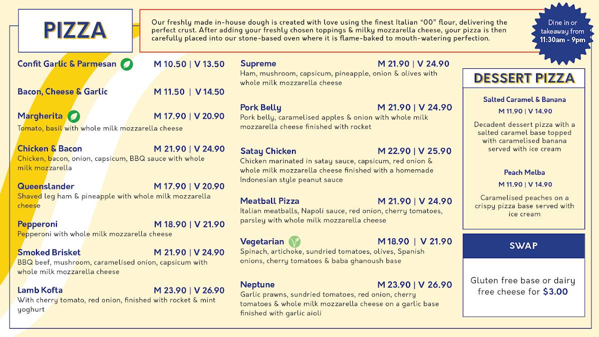Menu at Kurrawa Surf Club, Broadbeach