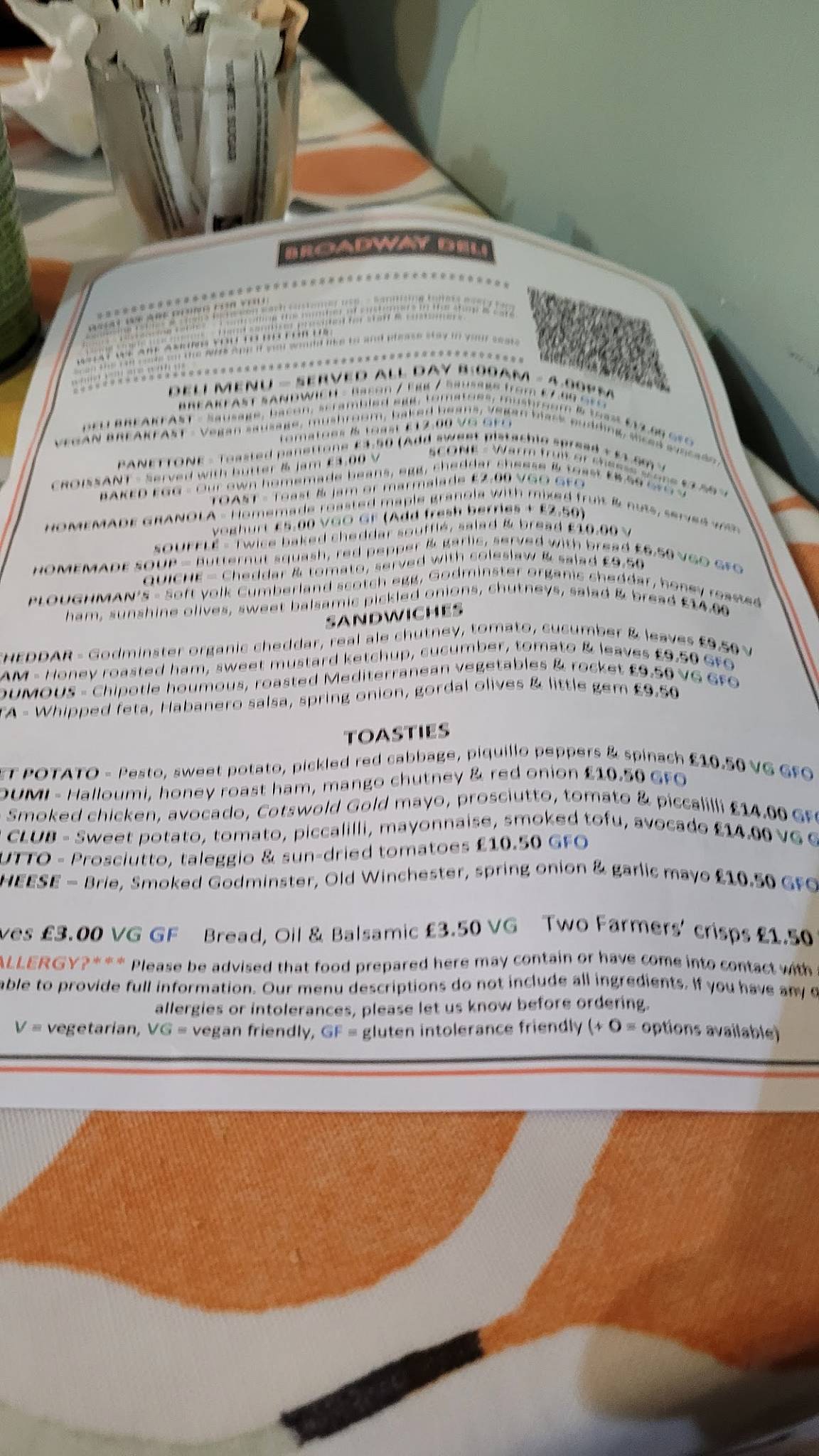 Menu at Broadway Deli cafe, Broadway