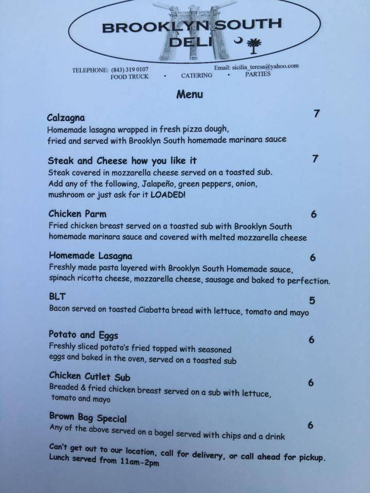 Menu at Brooklyn South Deli restaurant, Florence