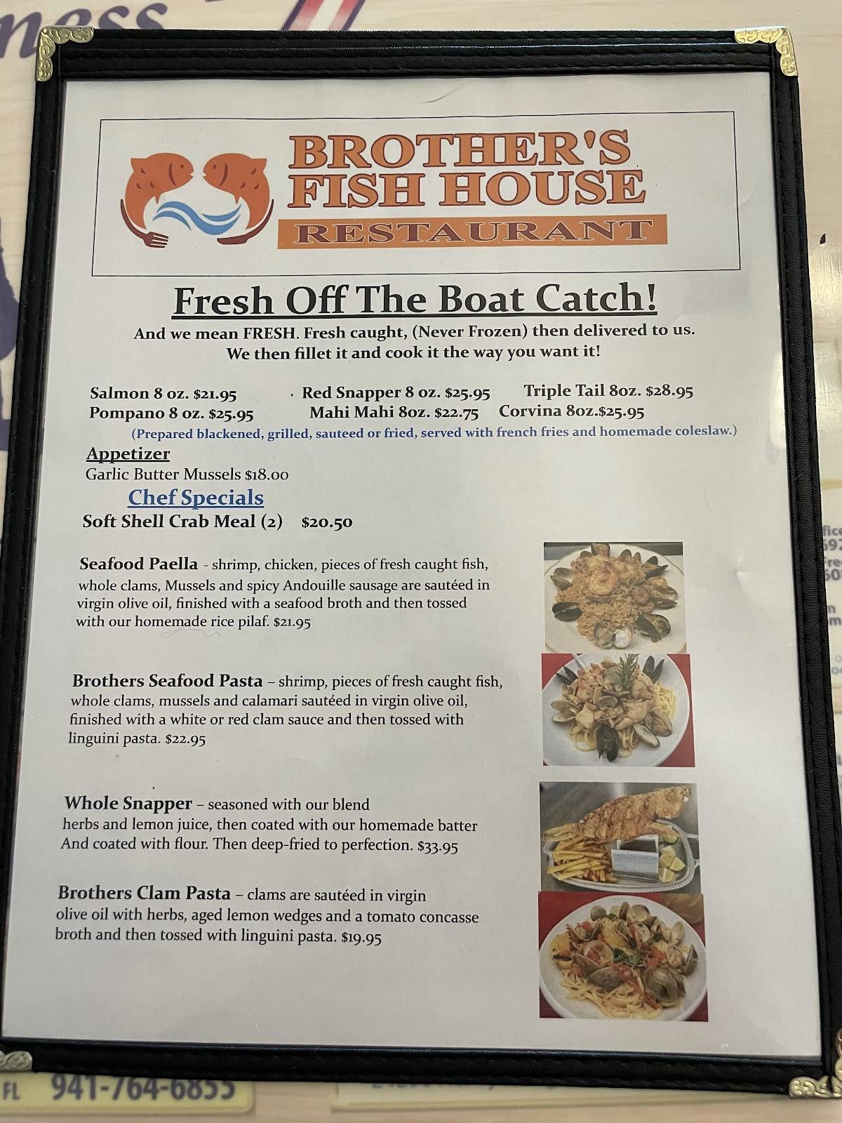 Menu at Brother's Fish House restaurant, Port Charlotte