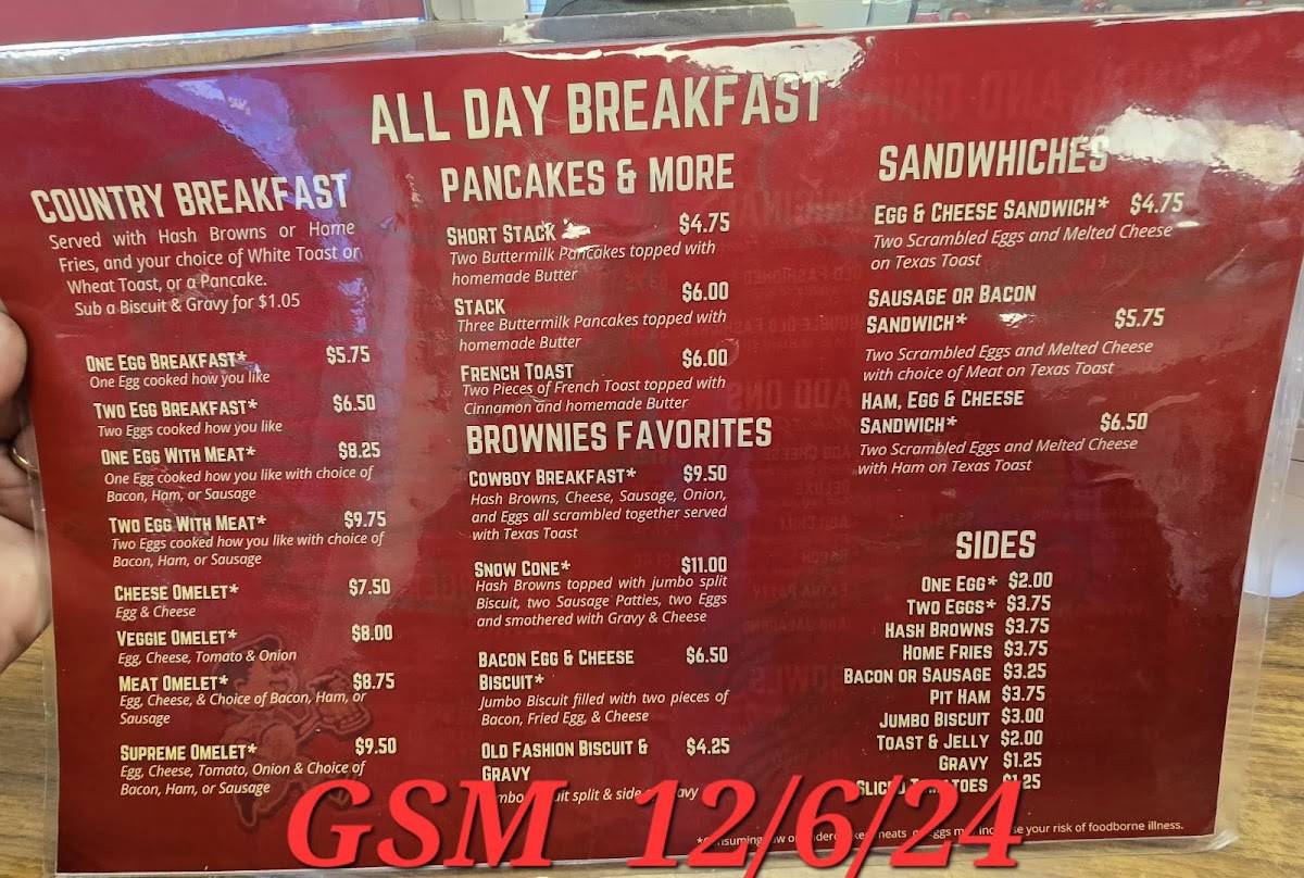 Menu at Brownie's Hamburger Stand restaurant, Tulsa, S Harvard Ave
