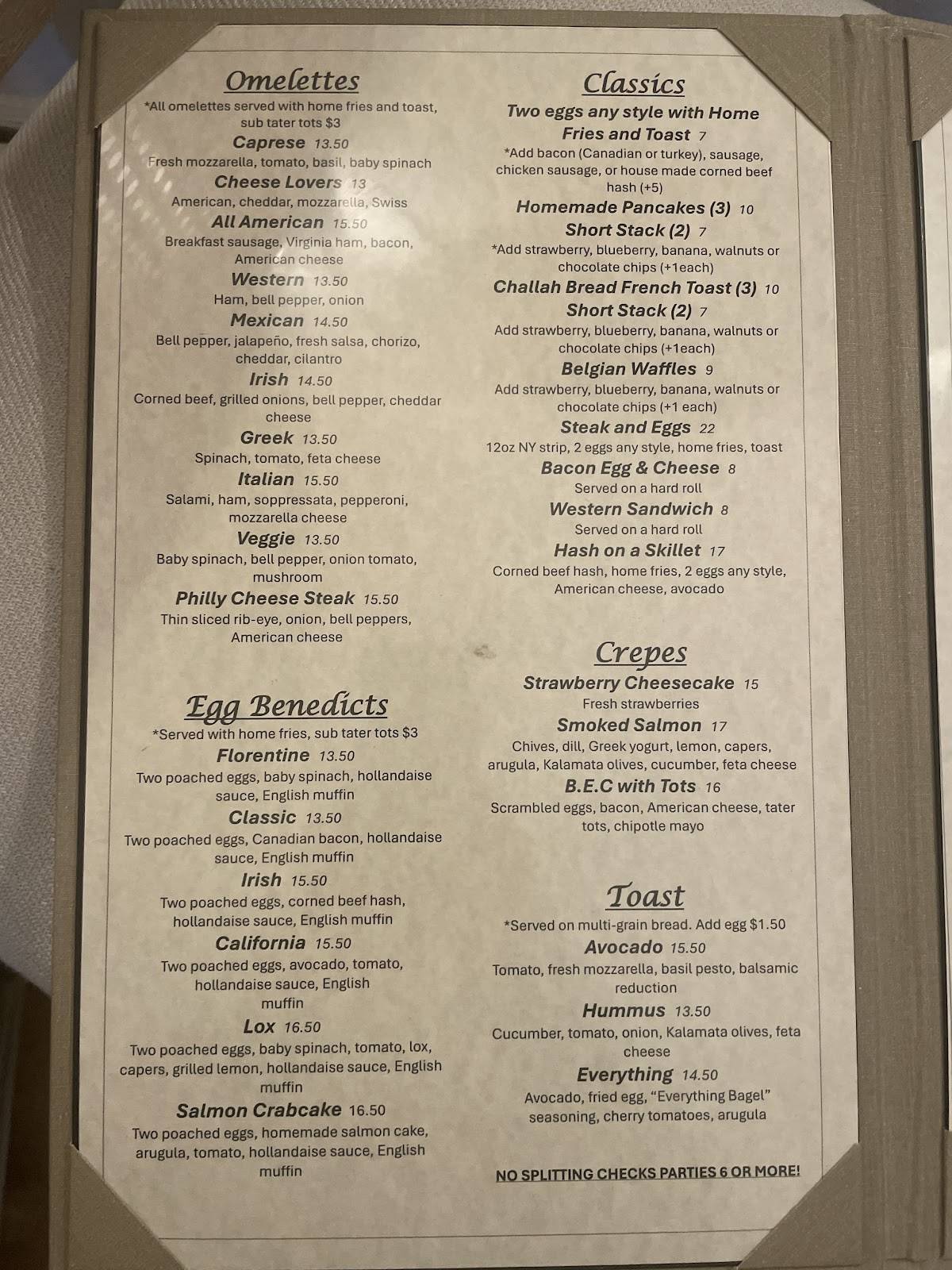 Menu at Brunch House 1850 restaurant, Southbury, 137 E Hill Rd