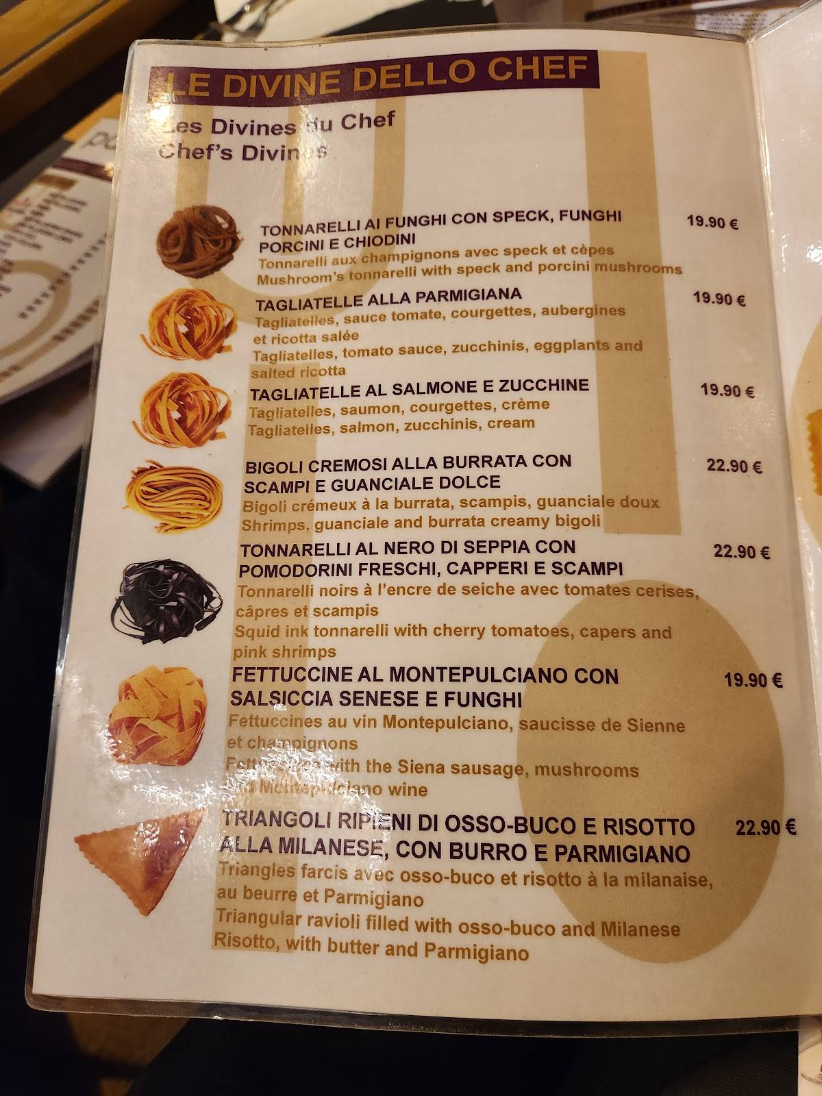 Speisekarte von Pasta Divina, Brussel