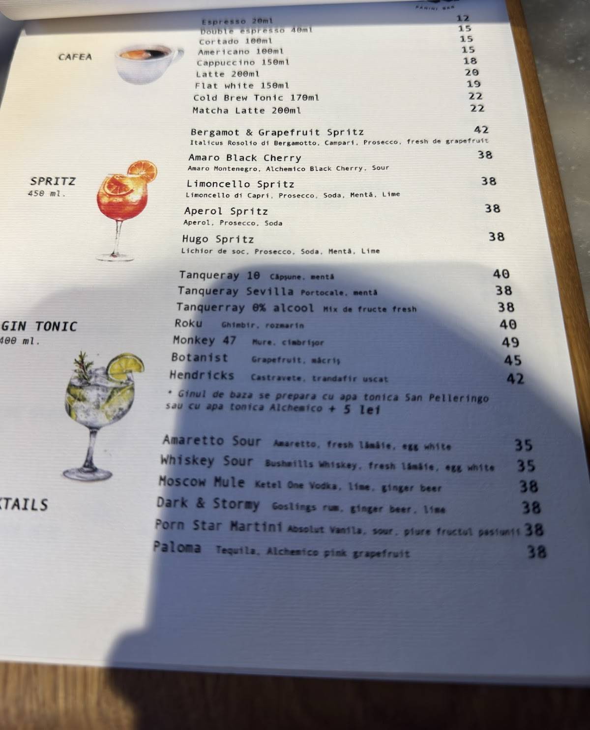 Menu at Mano+Bocca Panini Bar, Bucharest