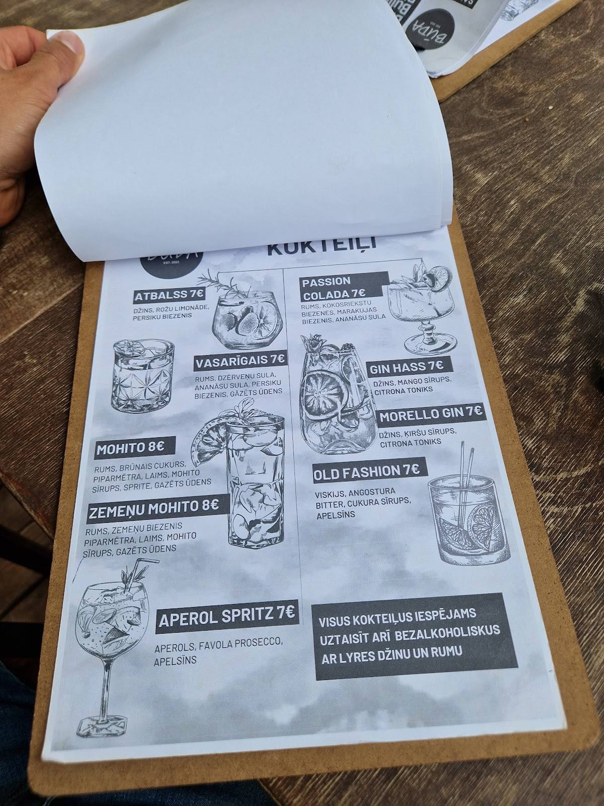 Menu at Būda Cafe, Mazsalaca