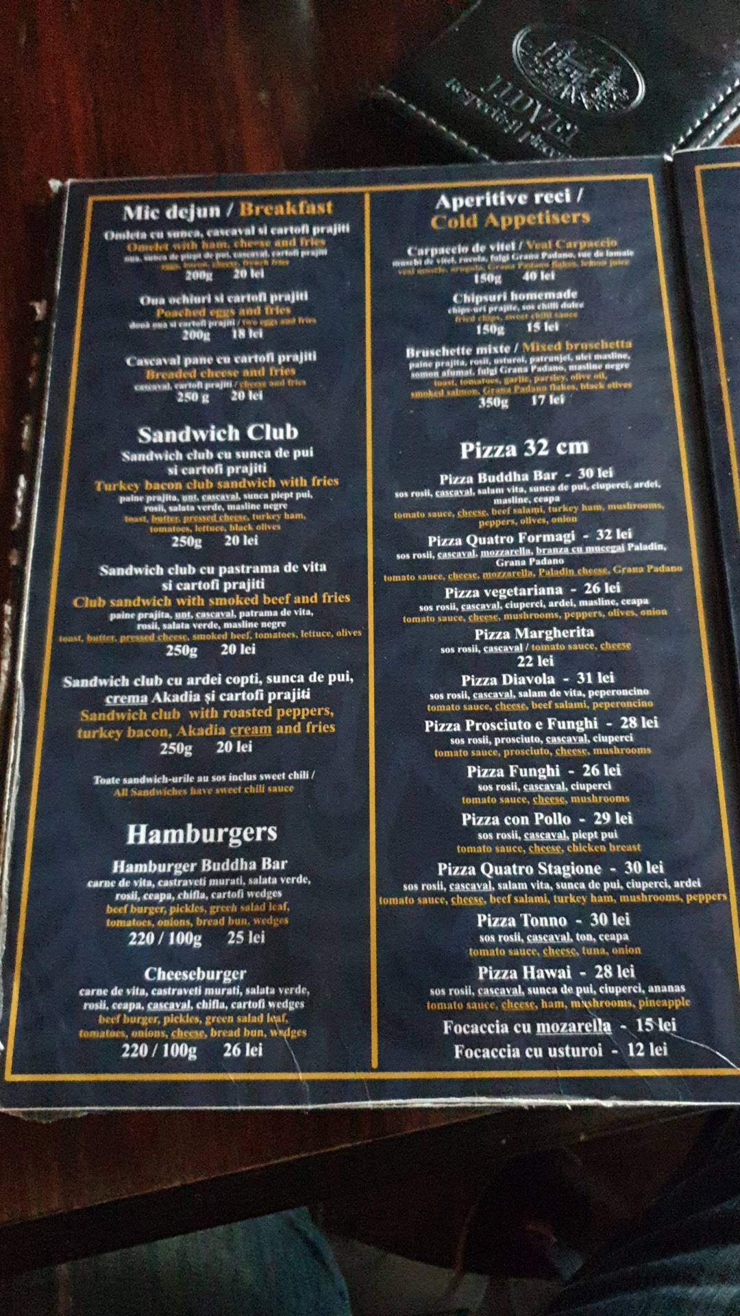 Speisekarte von Buddha Bar., Konstanza, Piața Ovidiu 6 A