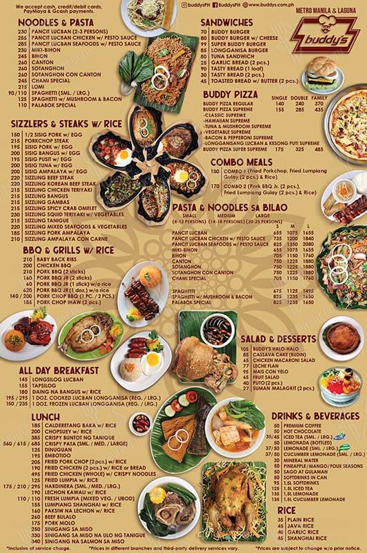 Menu at Buddy's restaurant, Quezon City, Fisher Mall