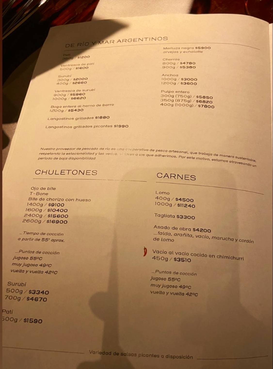 Carta de parrilla Anchoita, Buenos Aires