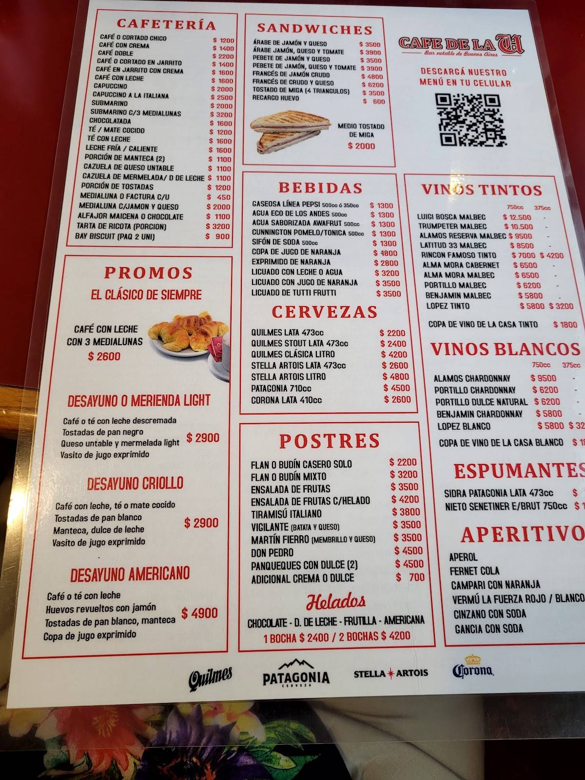 Carta de Café de La " U ", Buenos Aires