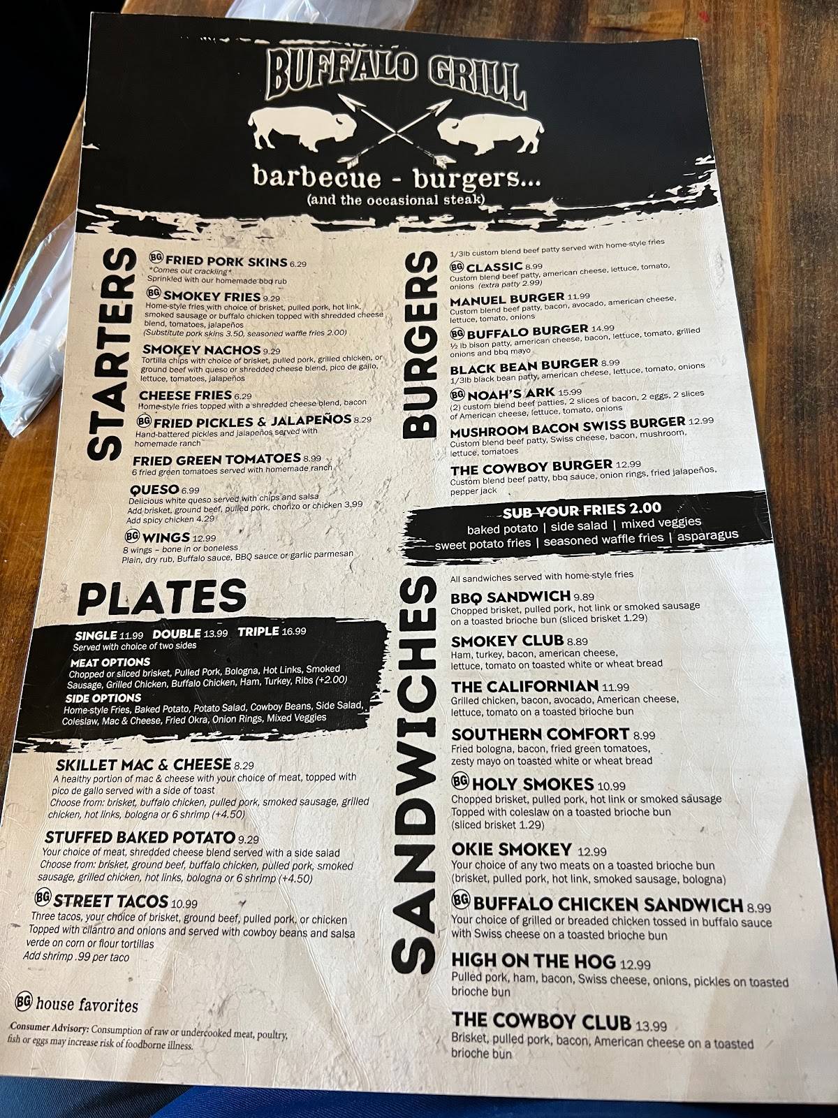 Menu at Buffalo Grill BBQ, Hugo