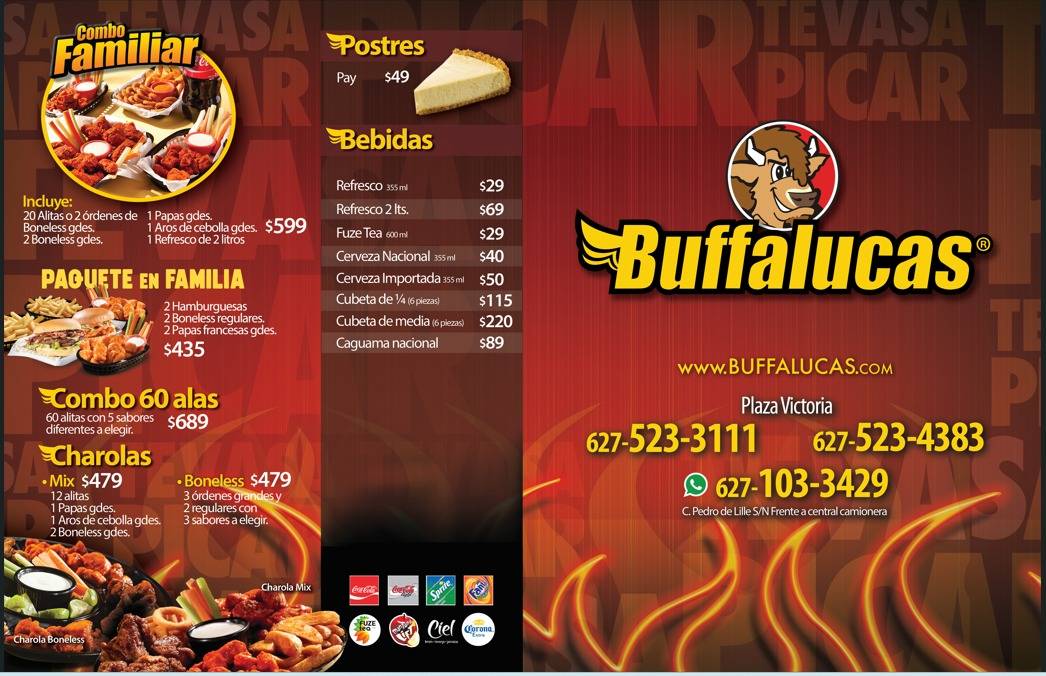 Carta del restaurante Buffalucas, Hidalgo del Parral