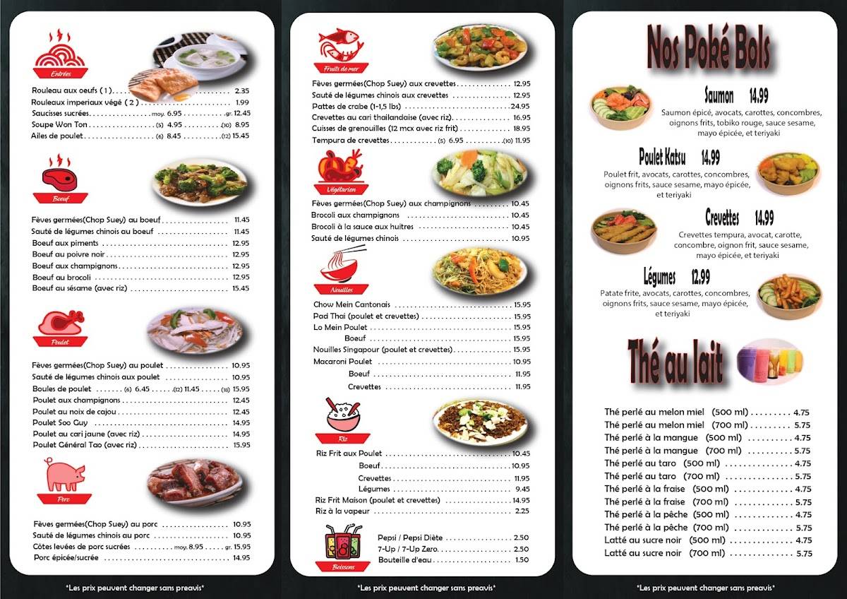 Menu au Buffet Chinois Drummondville restaurant, Drummondville, 750 ...