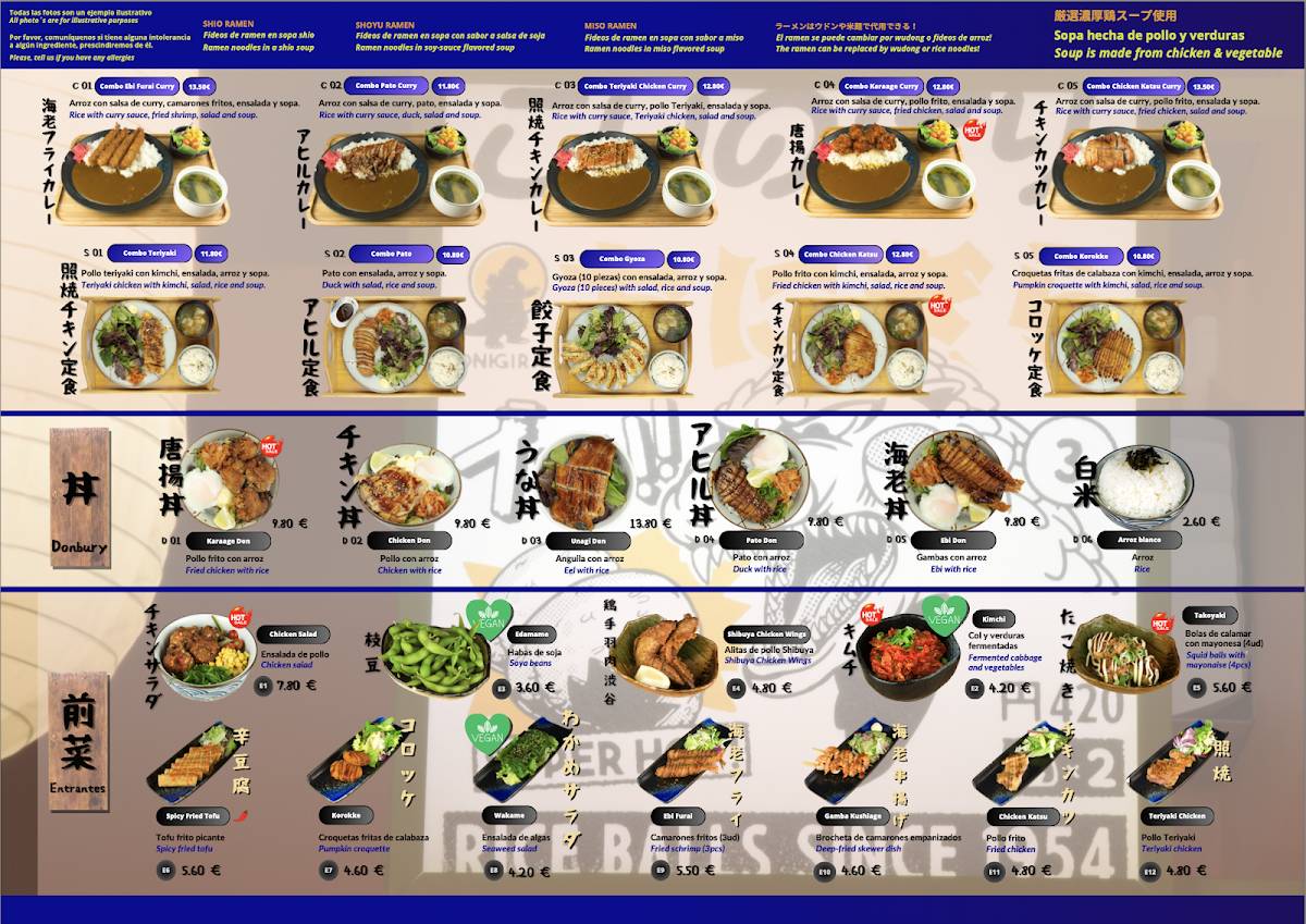 Carta del restaurante Buga Ramen, Zaragoza