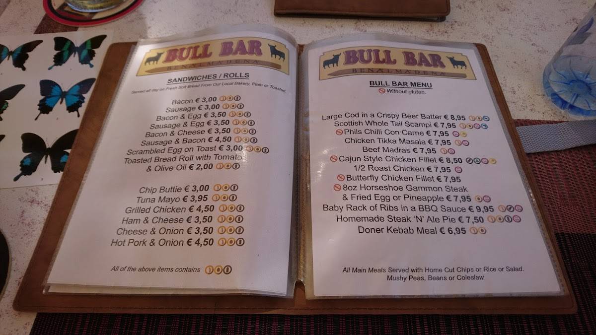 Menu at Bull Bar Benalmádena, Benalmádena, Av. del Chorrillo