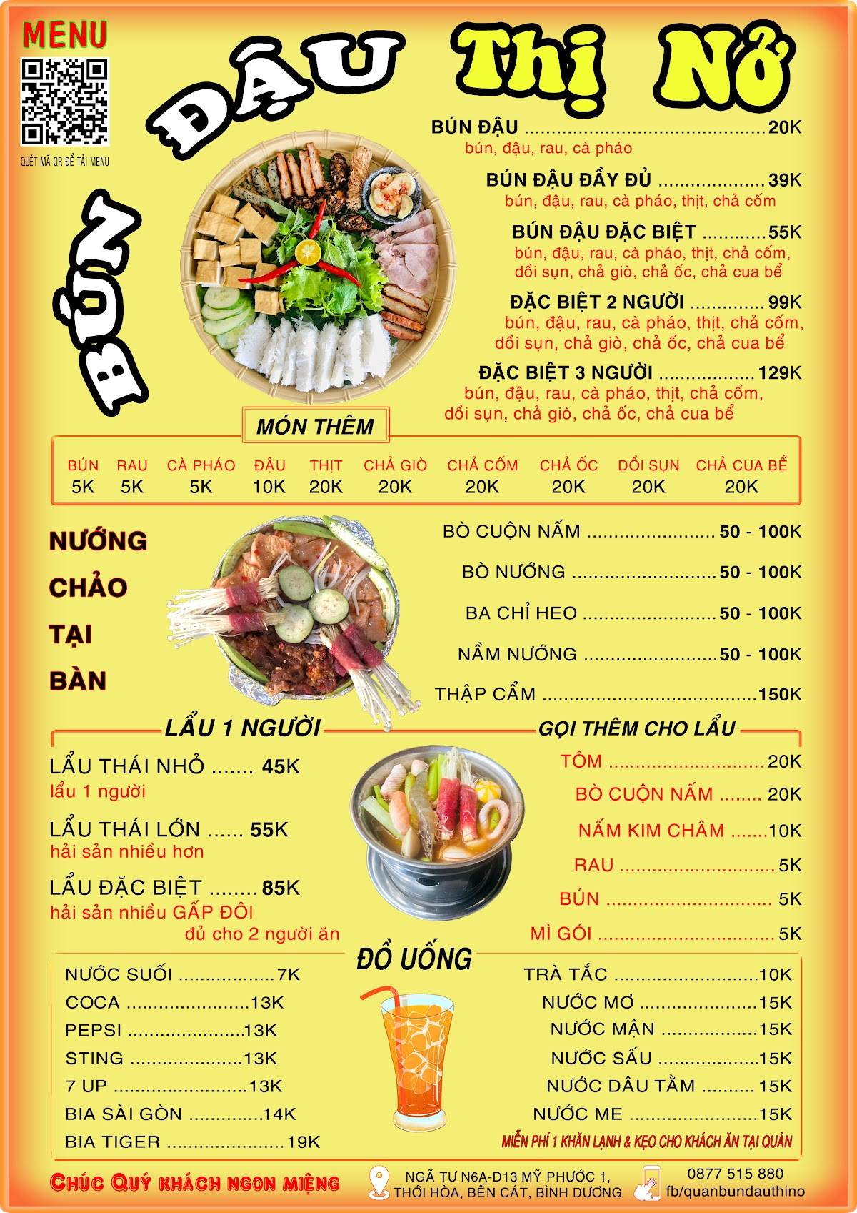 Menu at Bún đậu Thị Nở restaurant, Thu Dau Mot, Ngã Tư D13 - N6A