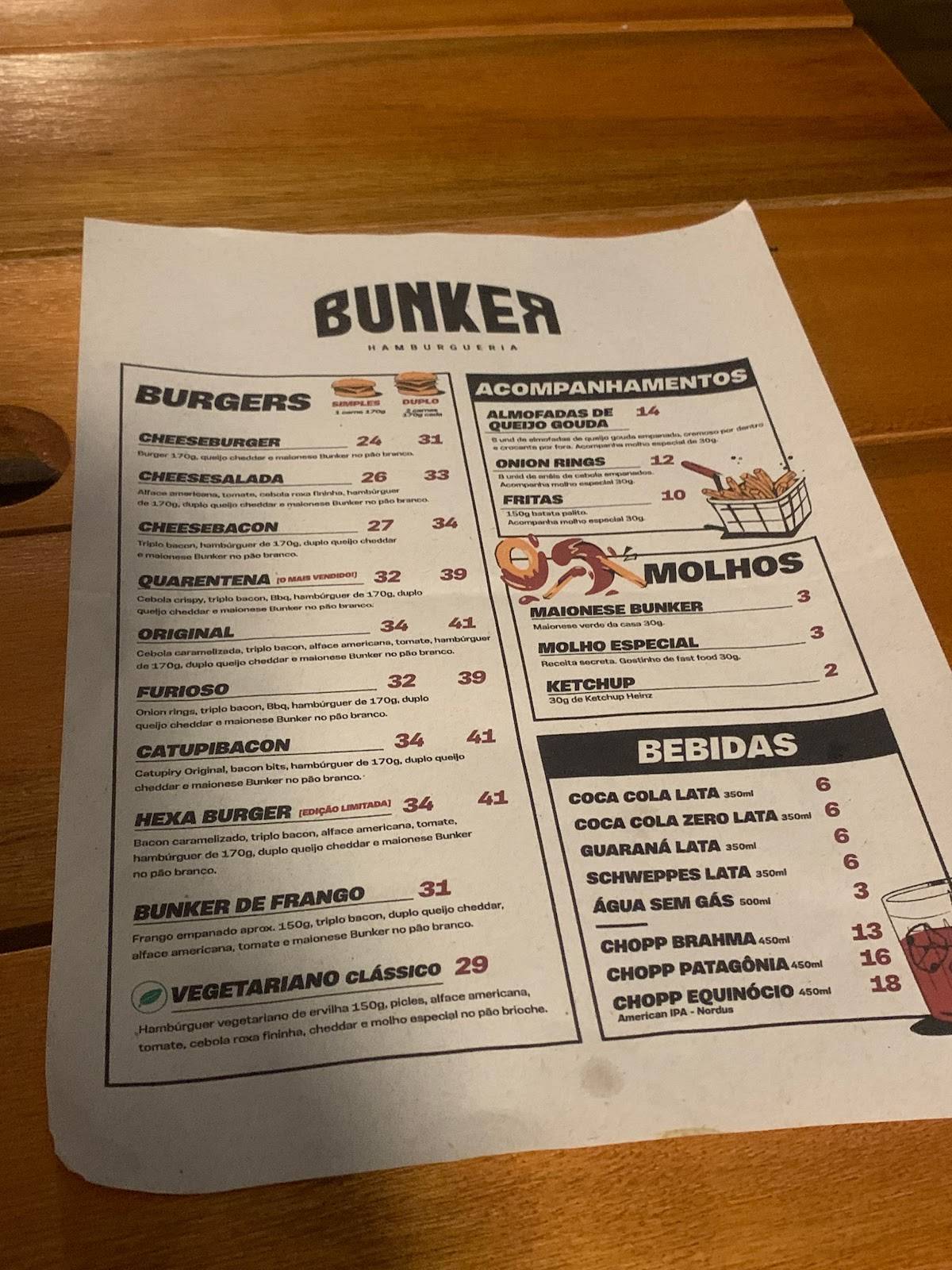 Menu em Bunker Hamburgueria restaurante, Chapecó