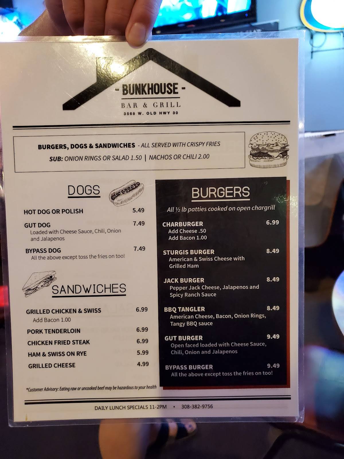 Menu at Bunkhouse pub & bar, Grand Island