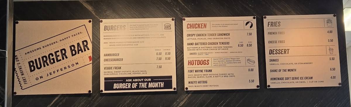 Menu at Burger Bar Fort Wayne, Fort Wayne, 223 W Jefferson Blvd Ste 101