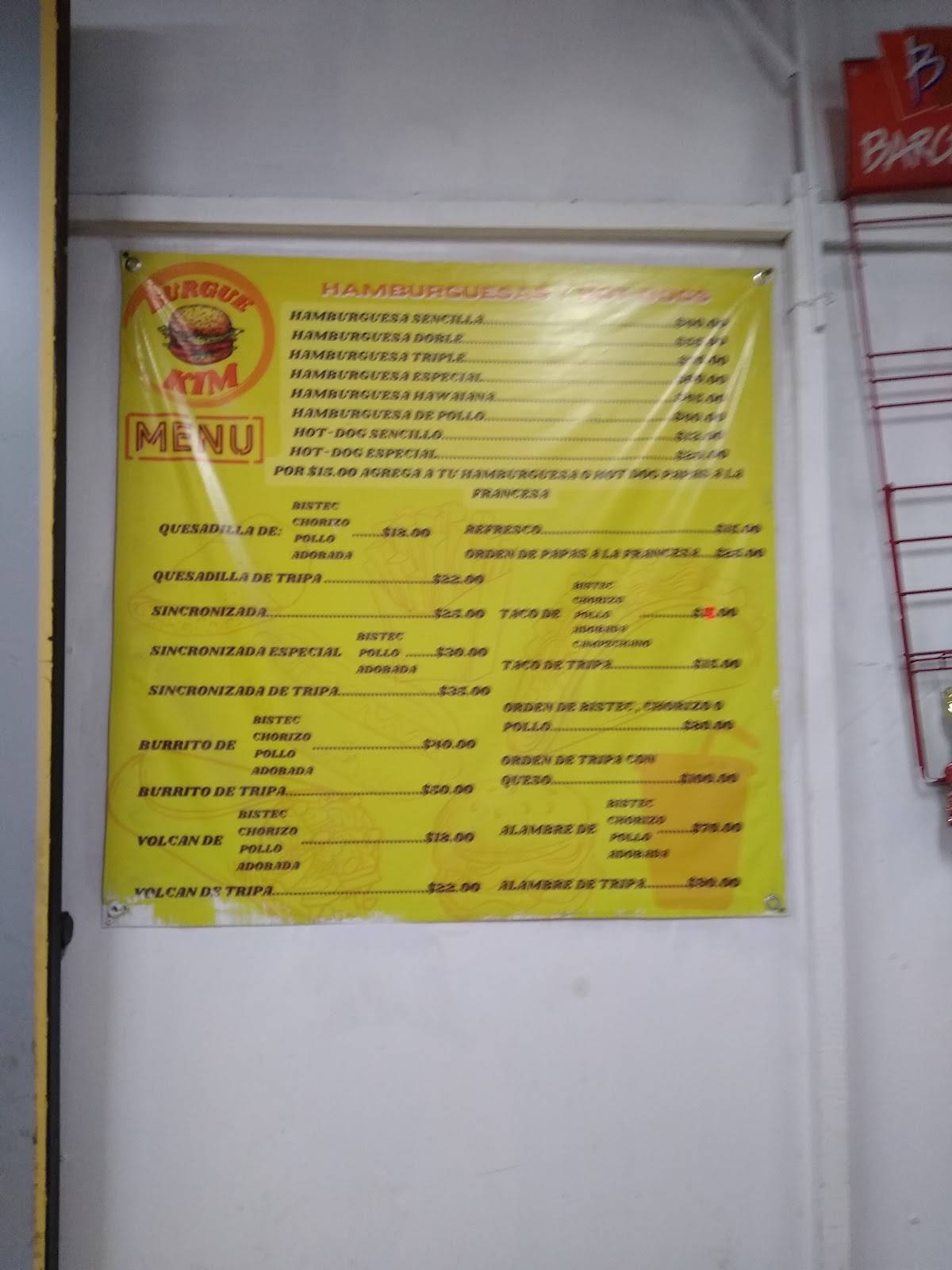 Menu at Burger kim restaurant, Real Hacienda