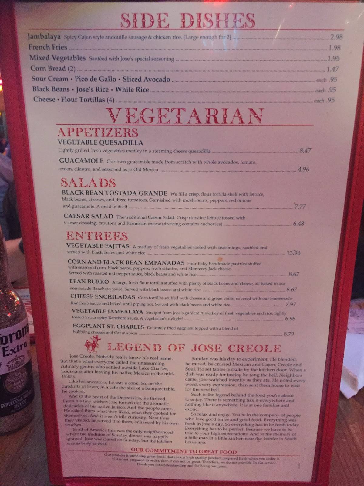 Menu at Border Cafe, Burlington