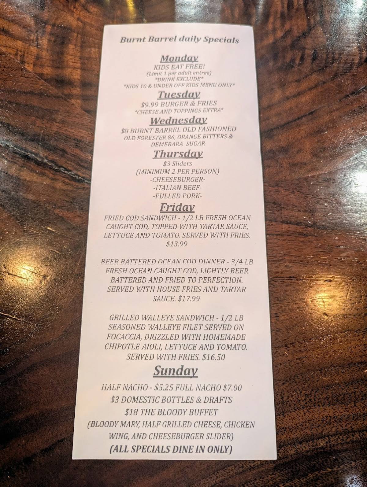 Menu at Burnt Barrel Social - Yorkville, Yorkville