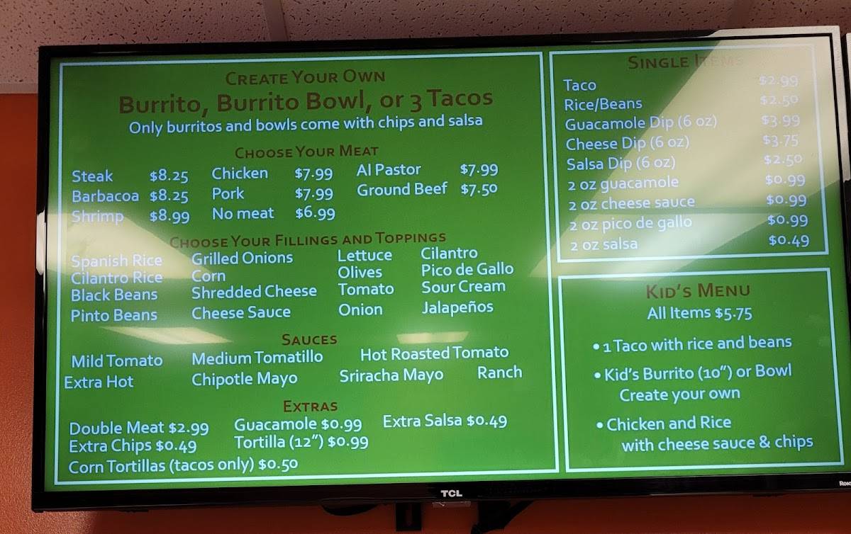 Menu at Burrito Zone fast food, D'Iberville