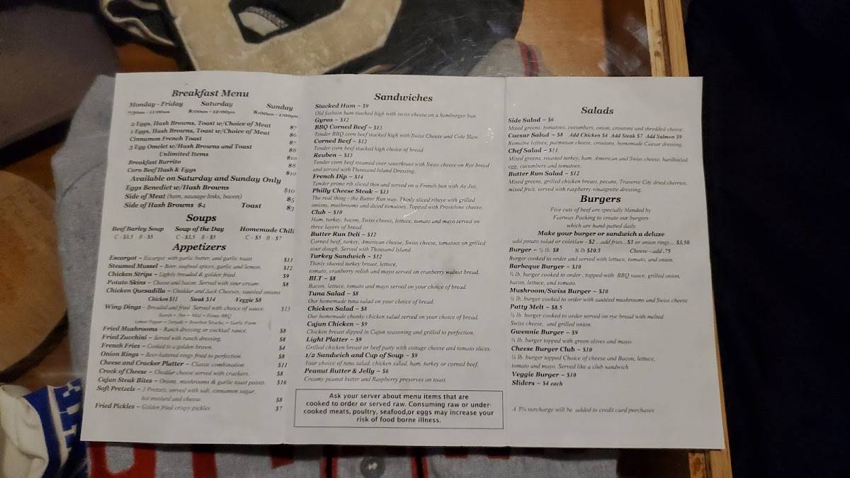 Menu at Butter Run Saloon pub & bar, Saint Clair Shores