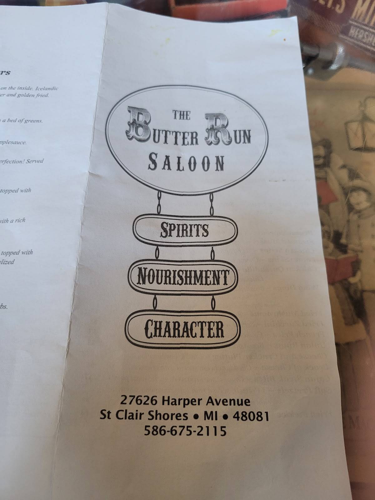 Menu at Butter Run Saloon pub & bar, Saint Clair Shores
