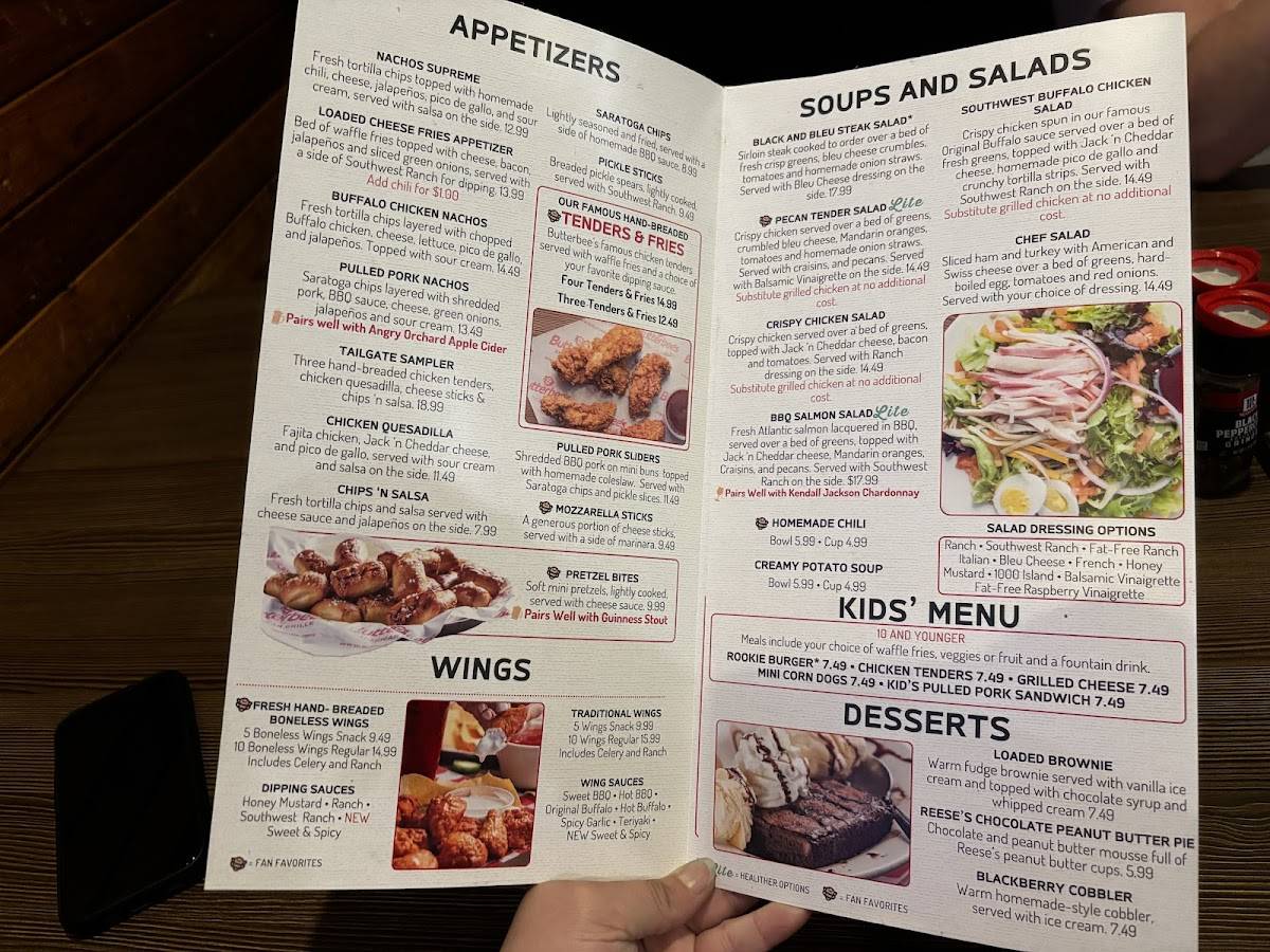 Menu at Butterbee's American Grille restaurant, Cincinnati