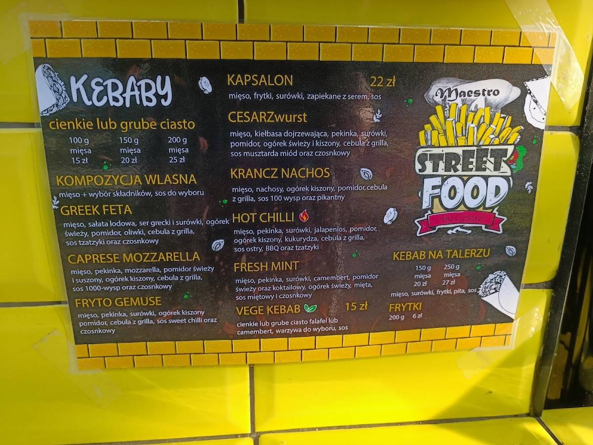 Menu at Maestro Street Food pub & bar, Bydgoszcz