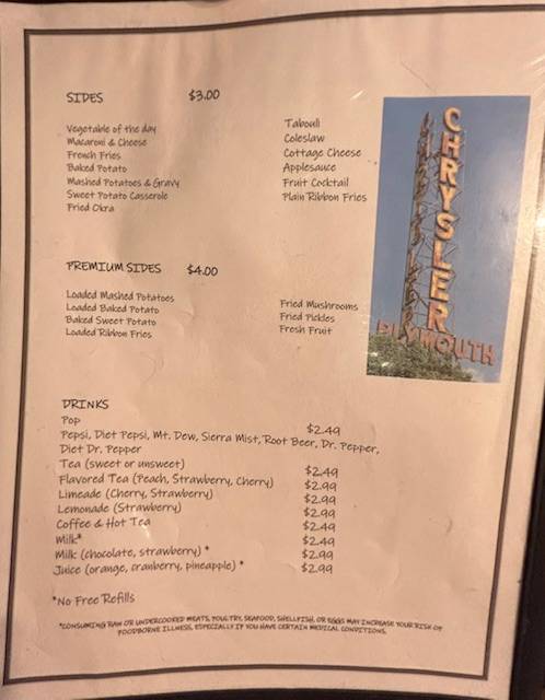 Menu at C & J Kountry Fixin's and CJ's Bar, Bristow