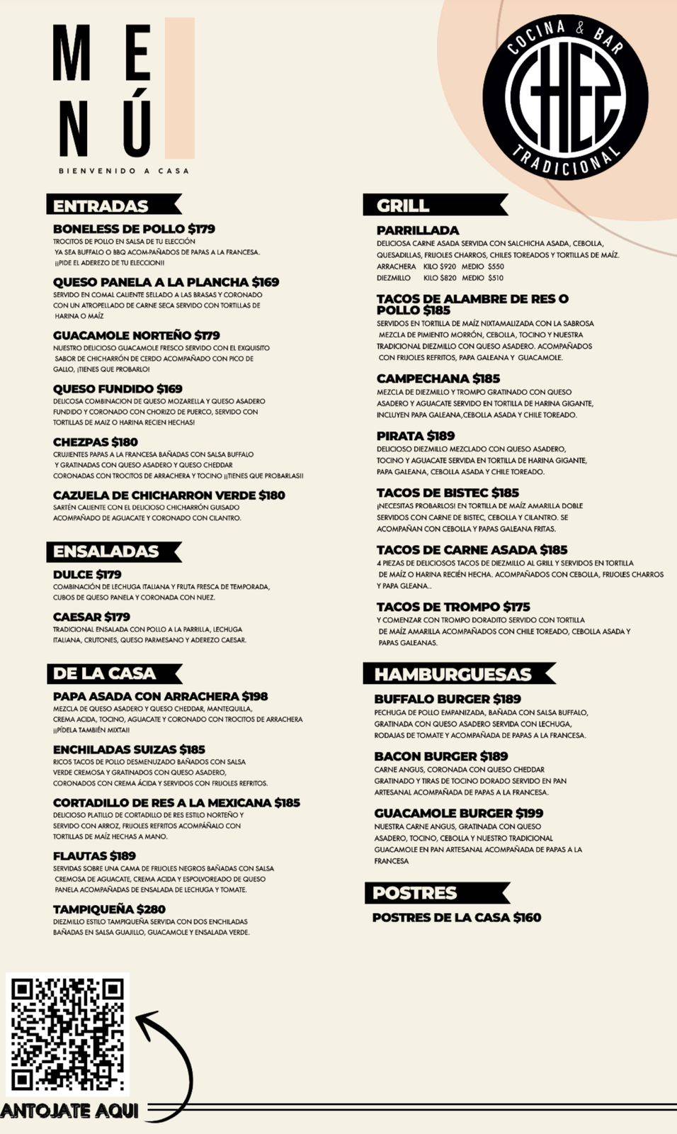 Carta del restaurante CHEZ Cocina Tradicional Cumbres, Monterrey, Paseo ...