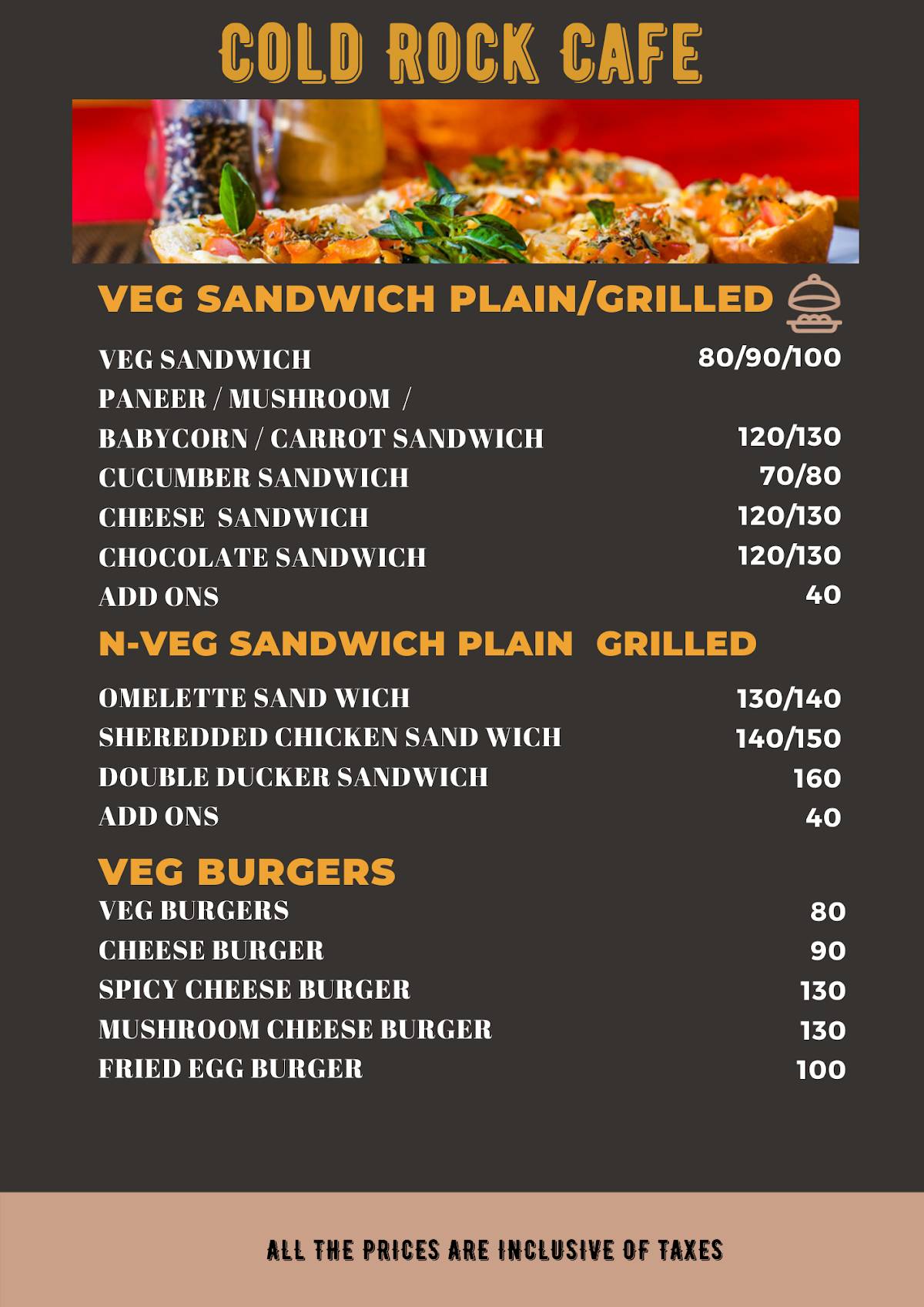 Menu at COLD ROCK CAFE, Hyderabad, 238